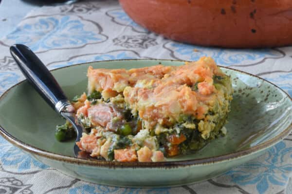 Salmón con verduras y puré de patata y boniato - Recetags